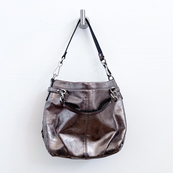 Coach | Bags | Coach Brooke Hobo Metallic Pewter Silver Leather ...